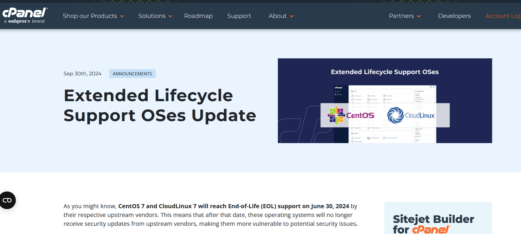 Extended lifecycle support cPanel meaning - Copahost